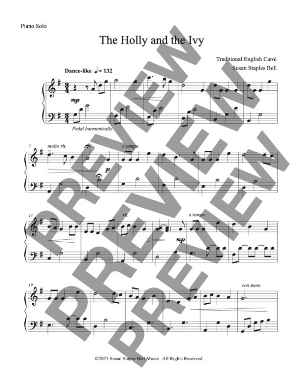 The Holly and the Ivy, Solo – Susan Staples Bell Music